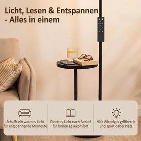 HOMCOM LED stropní reflektor s odkládacím stolkem a čtecí lampou, stmívatelná stojací lampa s dálkovým ovládáním, 4 barevné teploty