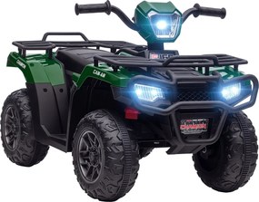 HOMCOM Dětský čtyřkolka 12V s funkcí vpřed a vzad, hudbou, MP3, LED světlomety pro děti 3-5 let, zelená | Aosom
