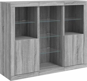 Příborníky s LED osvětlením 3 ks šedé sonoma kompozitní dřevo 3209126