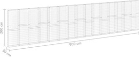 Gabionová zeď s víky pozinkovaná ocel 900 x 30 x 100 cm 147819