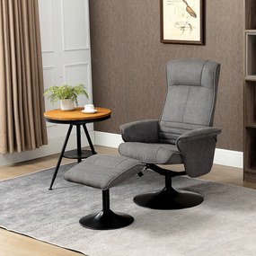 HOMCOM polohovací křeslo s podnožkou otočné o 360°, nastavitelné TV křeslo s taburetem, tmavě šedá pěna 69 x 71 x 104 cm