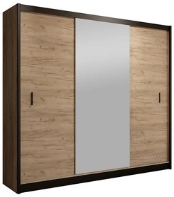 Šatní skříň se zrcadlem MIRO 203x215 cm dub craft/černá