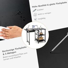 Costway Skládací počítačový stůl s 2 patrovými úložnými přihrádkami a 6 kolečky
