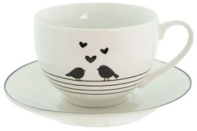 Porcelánový šálek s podšálkem s ptáčky Love Birds – 12x9x7 cm