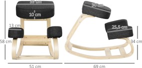 Ergonomická klečící židle Vinsetto s rámem z březového dřeva, molitanovým a polyesterovým polstrováním pro domácnost a kancelář, černá