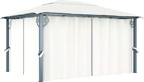 Altán se závěsy a světelnými LED řetězy 4 x 3 m krémový hliník 3070335