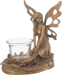 Zlatý antik svícen Vidia s andělem - 15*10*16 cm