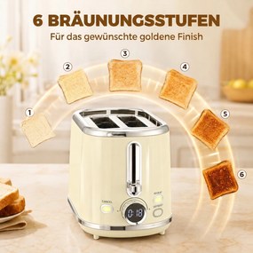 HOMCOM Sada konvice a toustovače s LED displejem, 1,7 l konvice s funkcí udržení teploty 3 hod., krémová