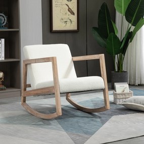 HOMCOM Houpací křeslo Relaxační křeslo s dřevěným rámem, čalouněné, lounge, kaučukovník, krémově bílé| Aosom