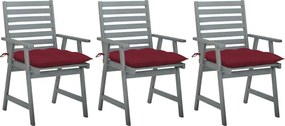 vidaXL Zahradní jídelní židle s poduškami 3 ks masivní akáciové dřevo [3064442] Barva: vínová červená