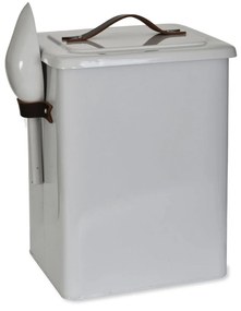Garden Trading Plechová dóza na granule Medium Leather Handle 7 l, bílá barva, kov, kůže