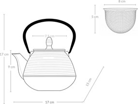 Litinová čajová konvice s filtrem YUKI, 1000 ml, černá