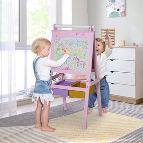 HOMCOM Dětská tabule Dětský easel Psací deska 3-v-1 Design Hračková deska se 2 odnímatelnými úložnými koši magentickými pro děti od 3 let MDF netkaná