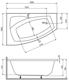 Arttec Thaleila Classic SOR01869 vana asymetrická akrylátová levá 160 x 105 cm