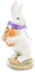 Bílý zajíc s mrkví a fialovou mašlí 22 cm 144004