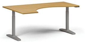 Výškově nastavitelný stůl, elektrický, 675-1325 mm, ergonomický levý, deska 1800x1200 mm, šedá podnož, buk