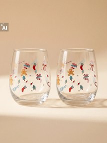 Sinsay - Vánoční sklenice s potiskem perníčků, vánočních stromků a cukrových hůlek 2 pack - clear