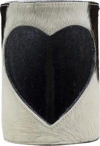Svícen Srdce z hovězí kůže bílo černá L 20cm - 15*15*20,5cm