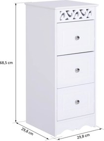 HOMCOM Bílý Úložný Skříňka se 3 Zásuvkami pro Kuchyň, Jídelnu, Obývací Pokoj, Ložnici a Koupelnu 29,8x29,8x68,5 cm