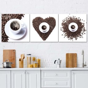 Gario Sada obrazů na plátně Coffee heart - 3 dílná Rozměry: 90 x 30 cm