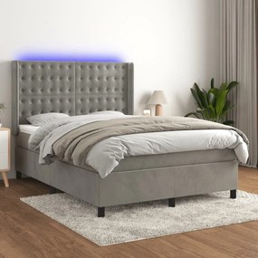 Box spring postel s matrací a LED světle šedá 140x190 cm samet 3139799