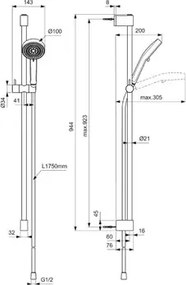 Ideal Standard Idealrain - Set sprchové hlavice | tyče a hadice | 2 pr
