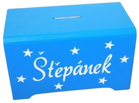 Pokladnička pro děti se jménem a hvězdičkami modrá