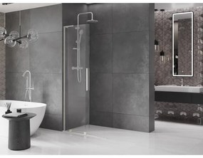 Mexen Velar L, posuvná sprchová zástěna Walk-in 100 x 200 cm, 8mm čiré sklo, broušená ocel, 871-100-003-03-97