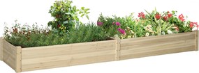 Outsunny Záhon, Zahradní Box s 2 Oblastmi pro Výsadbu, Zeleninový Záhon na Zeleninu a Bylinky do Zahrady, Terasy a Balkonu, Dřevo, Přírodní, 244 x 61,