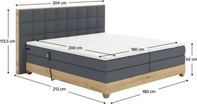 Elektrická polohovací postel, boxspring, tmavě šedá/dub artisan, 180x200, TIANA