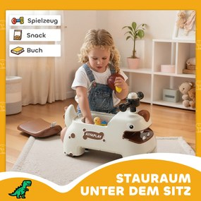 Ruschauto, dino design, volant, světla, zvuky, 4 kola, krémová bílá+hnědá
