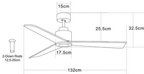 Zambelis 19136 stropní AC ventilátor, matně černý, třešňové dřevo, ø132cm