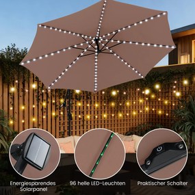 Costway 300 cm slunečník s LED osvětlením 9 Modes s pytli s pískem