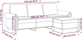 3místná pohovka s podnožkou světle šedá 180 cm samet 3201215