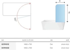 MEREO - Vanová zástěna, 70 cm, leštěný hliník, sklo Čiré CK70123K
