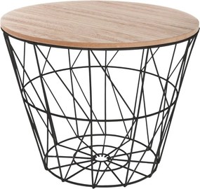 Funkční, praktický kávový stolek, průměr 38 cm, kulatá deska, drátěná konstrukce, barva rámu černá, moderní design