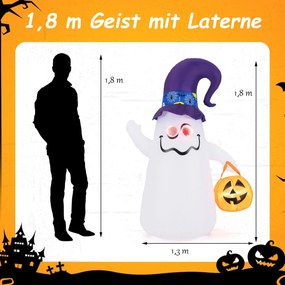 Costway 180 CM LED nafukovací halloweenský duch s dýní Venkovní hrozná dekorace