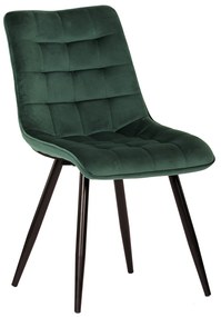 Jídelní židle, potah v zeleném sametu, kovové podnoží v černé práškové barvě
