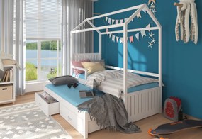 Dětská postel JONASZEK Domek se zábranou + matrace, 90x200/90x190, grafit