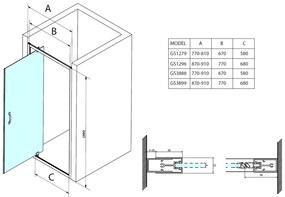 Gelco Sprchové dveře pivotové - sklo čiré,   š. 77-81 cm, v. 190 cm GS1279 GS1279