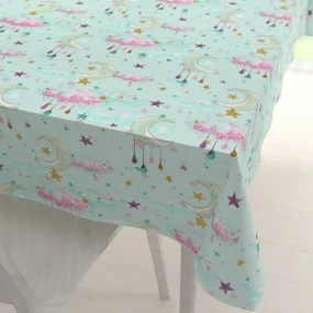 Biante Dětský bavlněný obdélníkový ubrus Sandra SA-522 Měsíční obloha na mintovém 50x100 cm