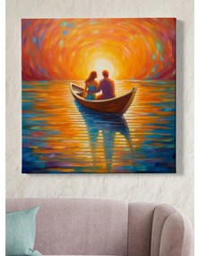 Obraz na plátně - Pár na loďce pozorující na západ slunce FeelHappy.cz Velikost obrazu: 140 x 140 cm