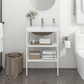 Koupelnový rám s vestavěným umyvadlem bílý železo 3101374