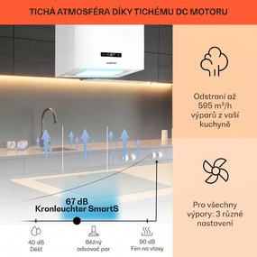 Klarstein Kronleuchter Smart, digestoř, 40 cm, ostrůvková, 595 m³/h, ovládání přes aplikaci, LED panel, bílá