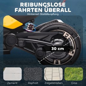 Qaba Elektrické dětské vozidlo, design tříkolky s reverzem, bateriové, MP3 přehrávač, klakson, 2 rychlosti, LED světla, 3-8 let, Žlutá