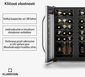 Klarstein Vinamour vinotéka, 2 chladící zóny, 7 polic, dotykové ovládání, UV-ochrana