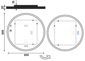 Nimco Černé kulaté LED zrcadlo pr. 800 se dvěma dotykovými senzory - ZPC 28002RVX-90