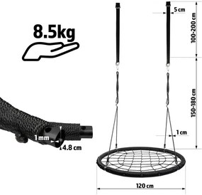 Physionics 82006 Physionics Houpačka ve tvaru kruhu, síť, 120 cm, černá