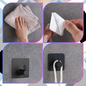 Samolepicí háčky na zeď Loft, černá matná barva, 4 kusy, rozměry 4.5x4.5 cm