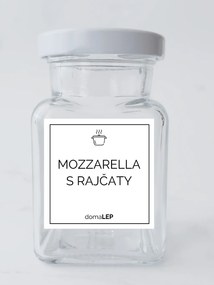 Samolepka na kořenky MOZZARELLA S RAJČATY bílá 5 × 5 cm základní písmo
